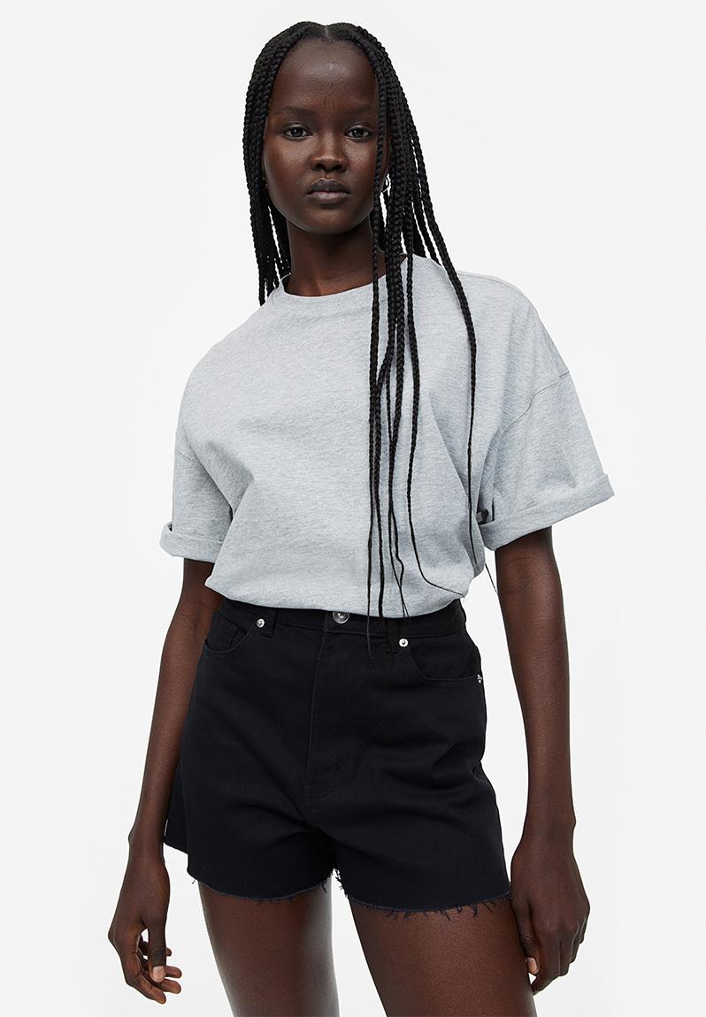 High-waisted twill shorts - black - 1150536006