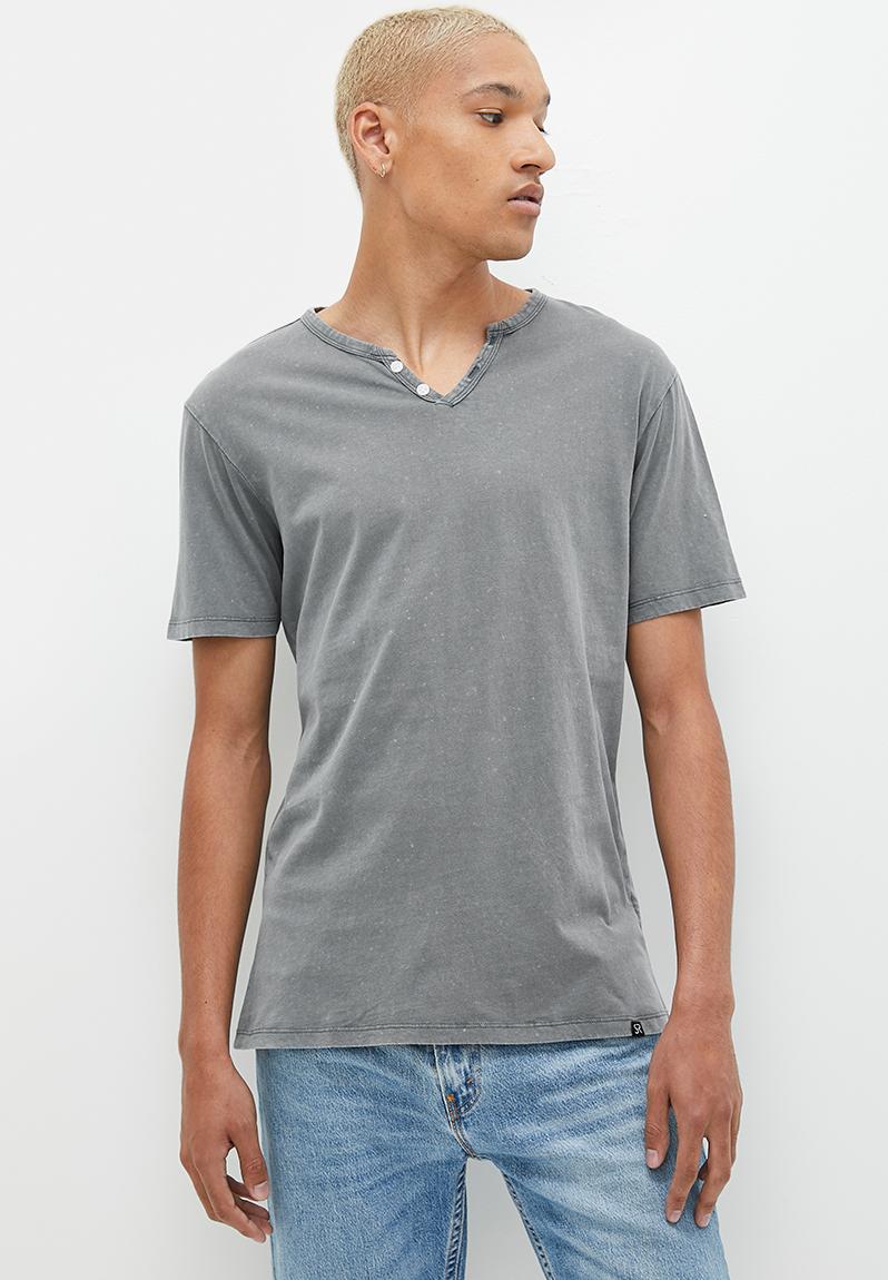 Enzyme Wash Notch Neck Tee - Charcoal