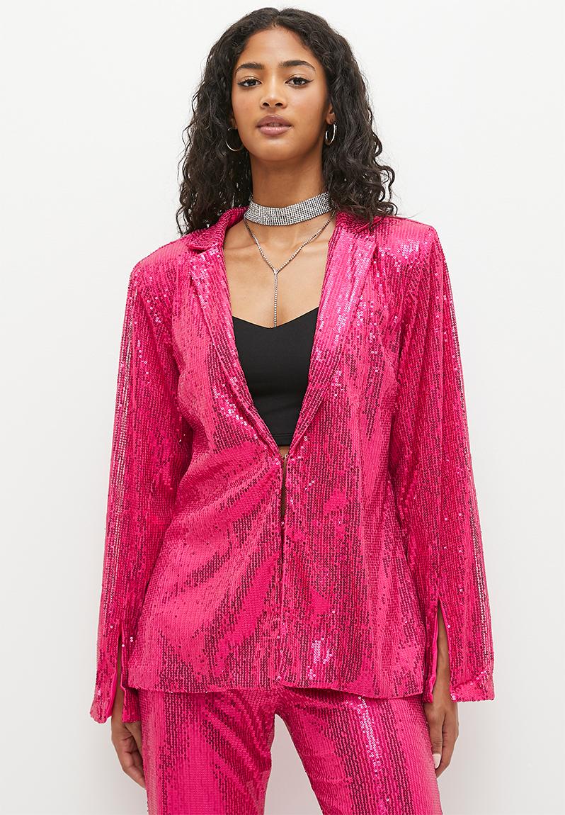 Isabella: Sequins Suit Jacket Of Set - Cerise