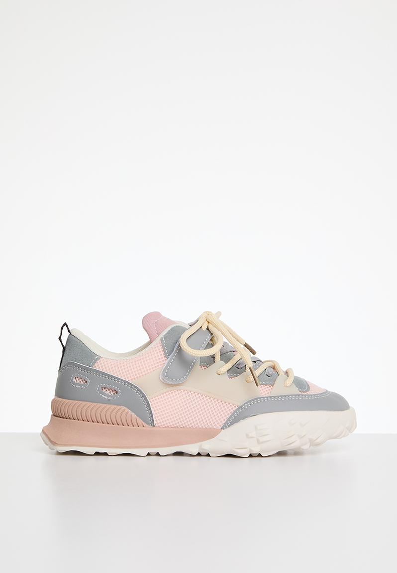 Girls lace velcro closure sneakers - pink & grey POP CANDY Shoes ...