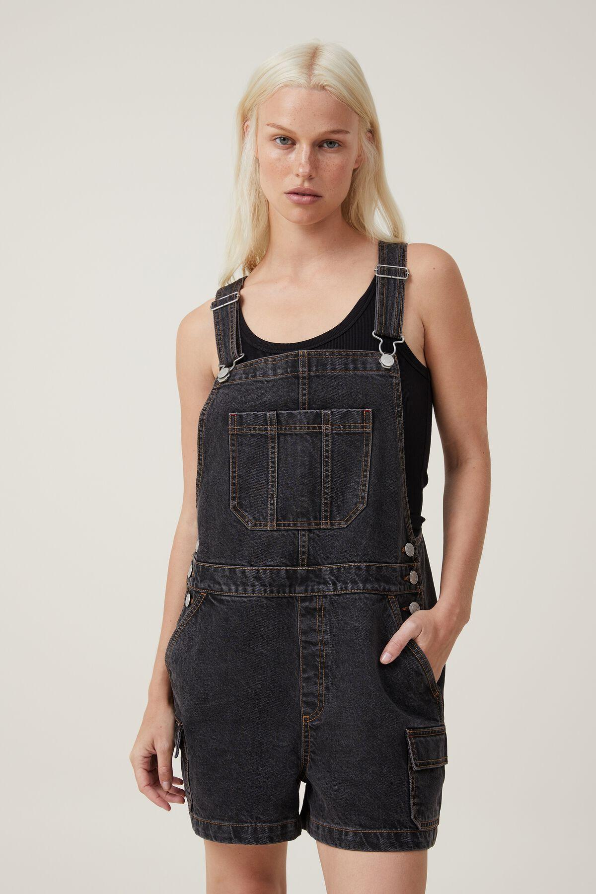 Cargo Short Denim Overall - Smokey Black