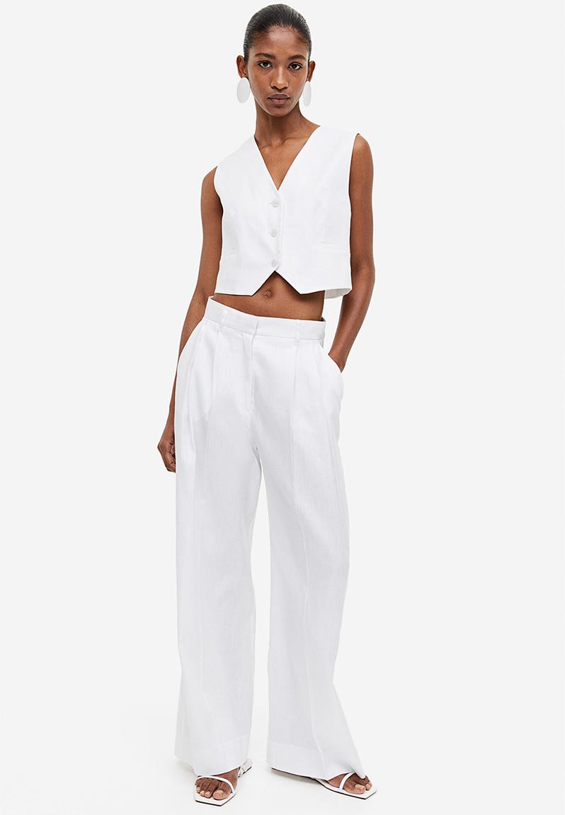 Linen-blend twill trousers - white - 1186455001