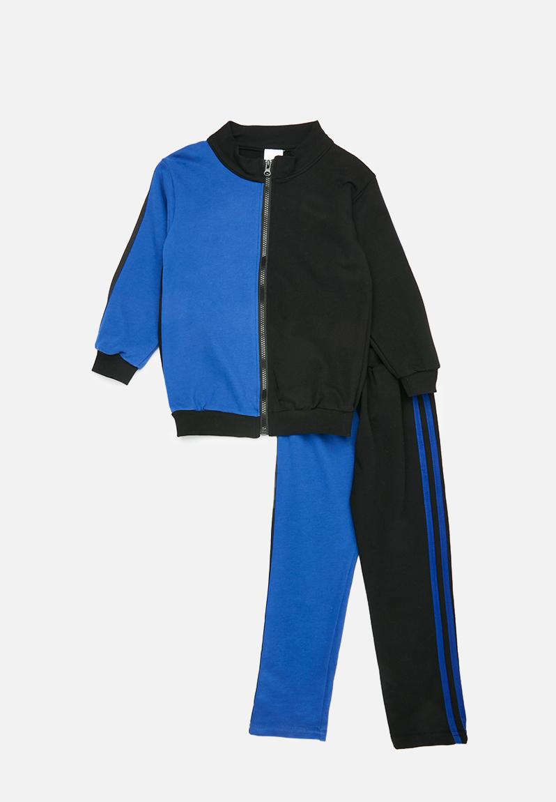 Colour block tracksuit set - blue & black