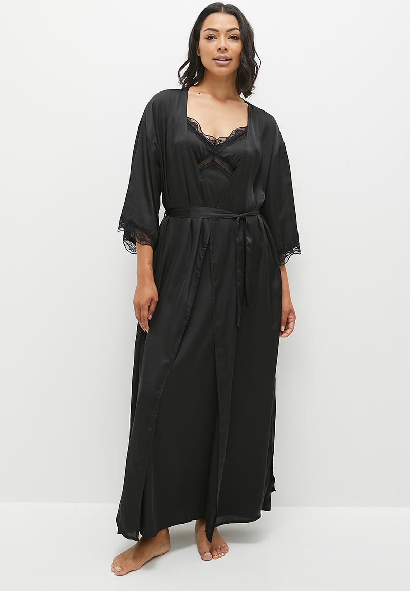 Short sleeve lace insert robe - black edit Sleepwear | Superbalist.com