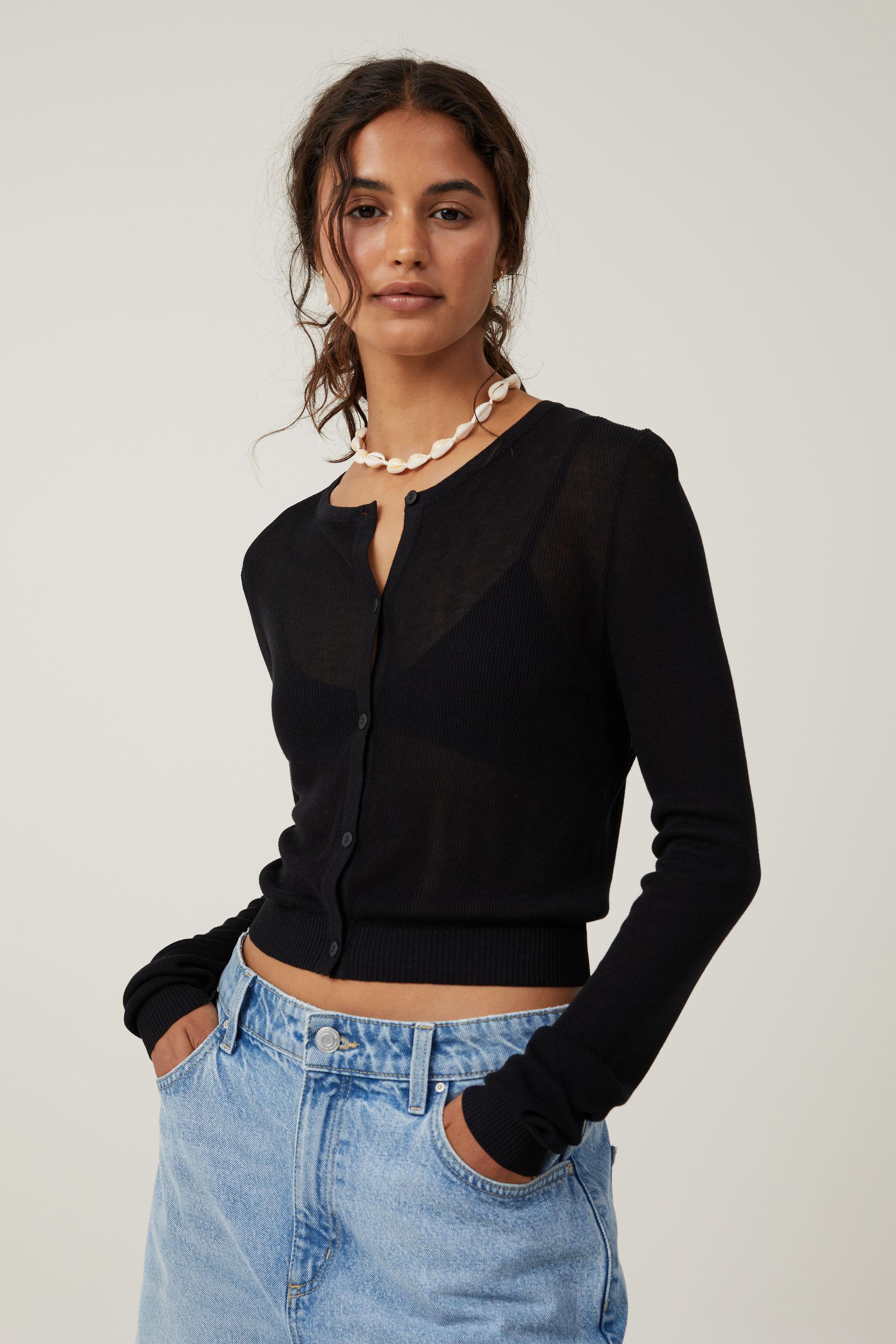 Sheer Knit Crew Cardigan - Black Cotton On Knitwear | Superbalist.com