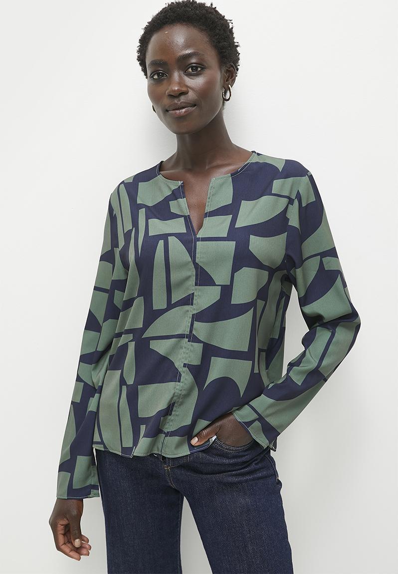 Co-ord printed notch neck blouse - abstract geo