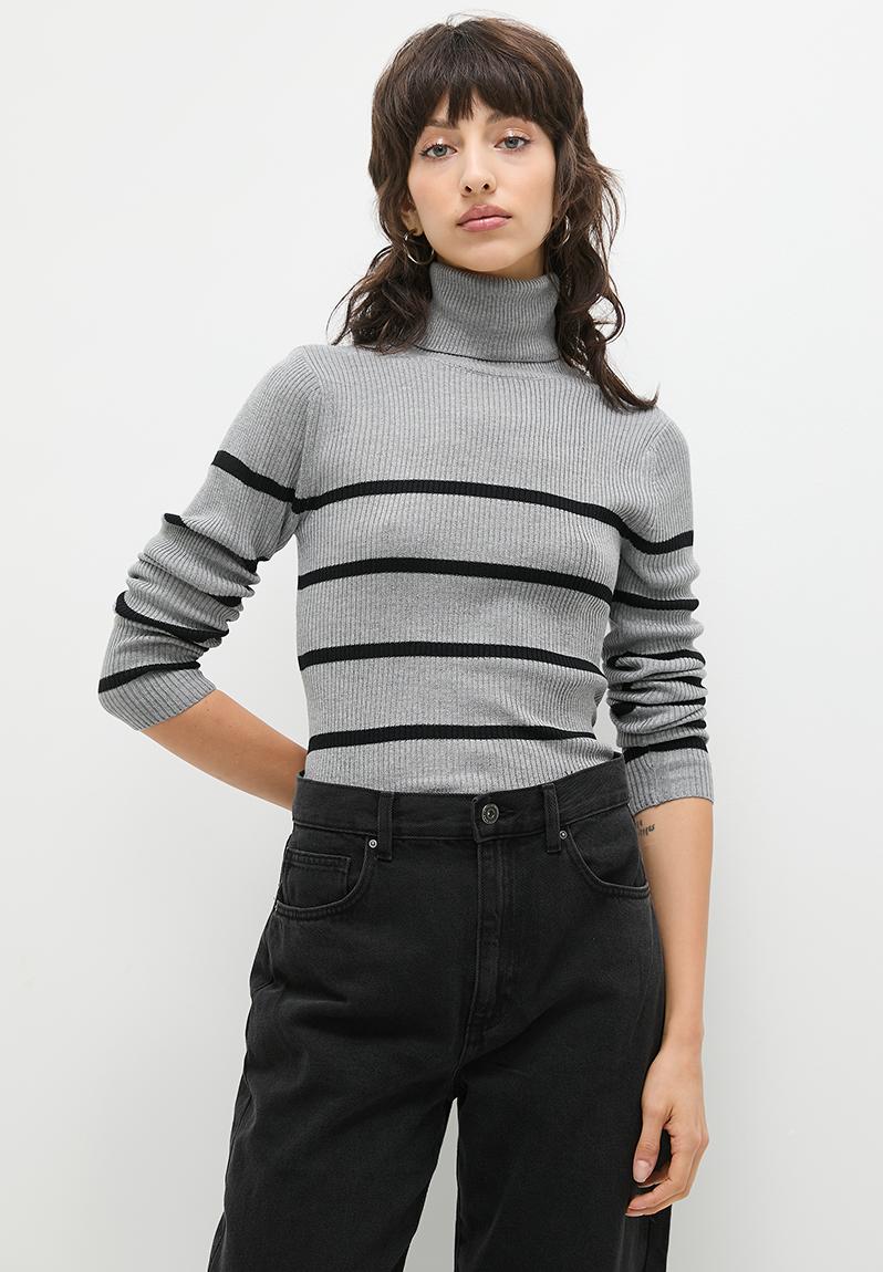 Stripe turtle neck - dark grey melange & black