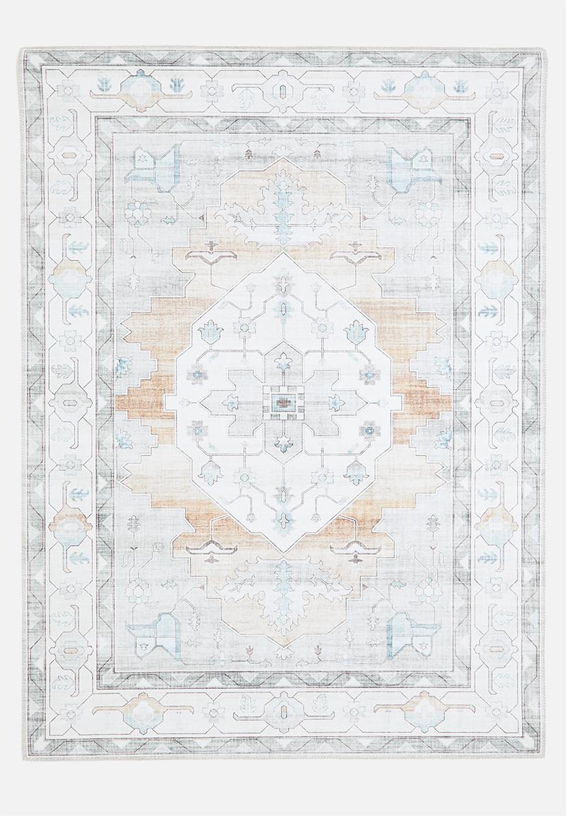 Ezra printed rug - muted blue & ochre