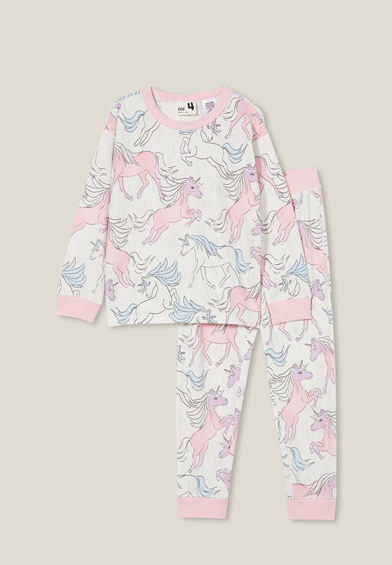 Serena long sleeve pyjama set - oatmeale marle/breezy unicorn Cotton On ...