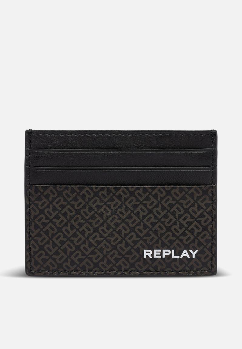 Wallet in solid-coloured leather - black & brown cocoa1 Replay Bags ...