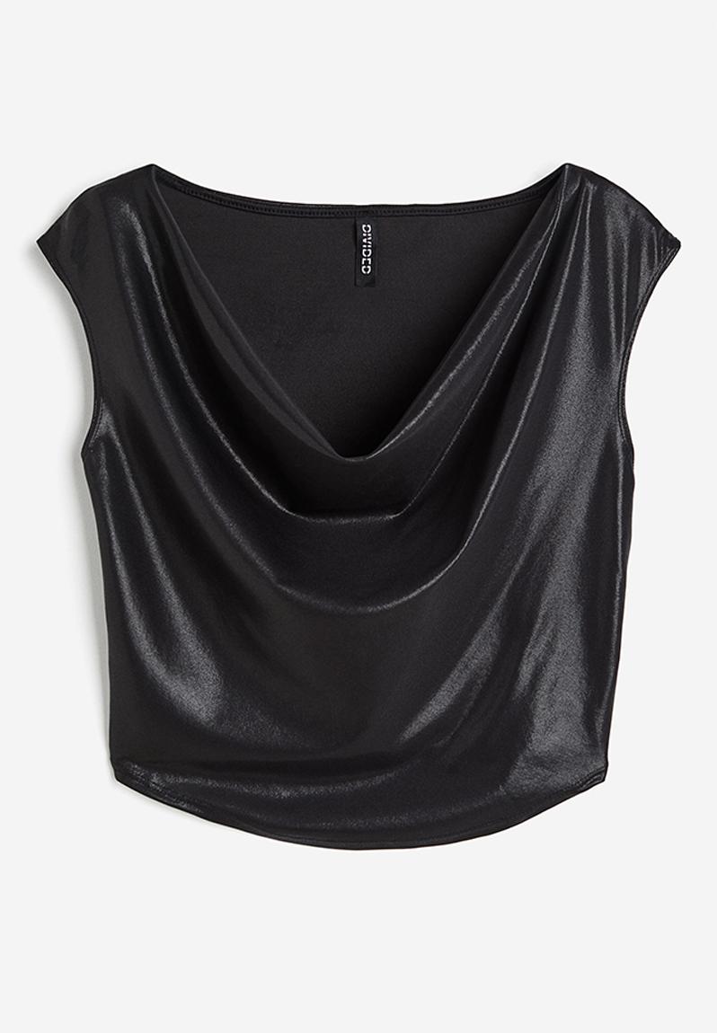 Draped jersey top - black - 1192686001