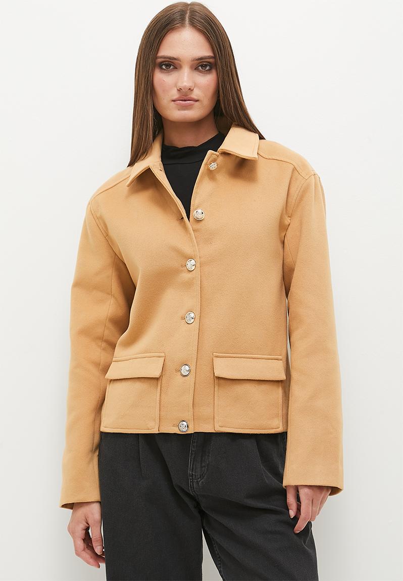 Collared melton jacket - camel