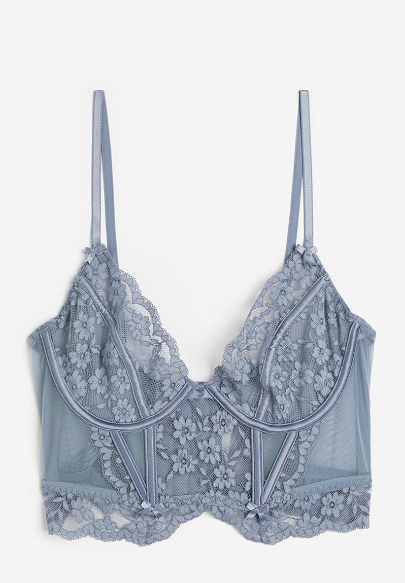 Non-padded lace bustier - blue - 1168908003 H&M Bras | Superbalist.com