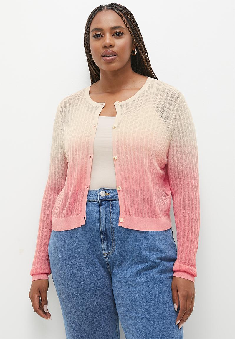 Plus Sheer Knit Crew Cardigan - Stone Ash Rose Dip Dye Cotton On Tops ...