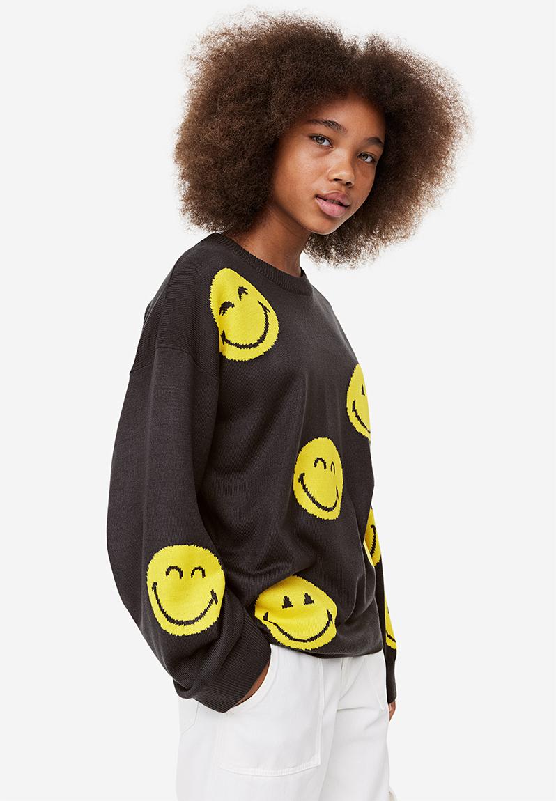Jacquard-knit jumper - Dark grey/SmileyWorld®- 1188733001