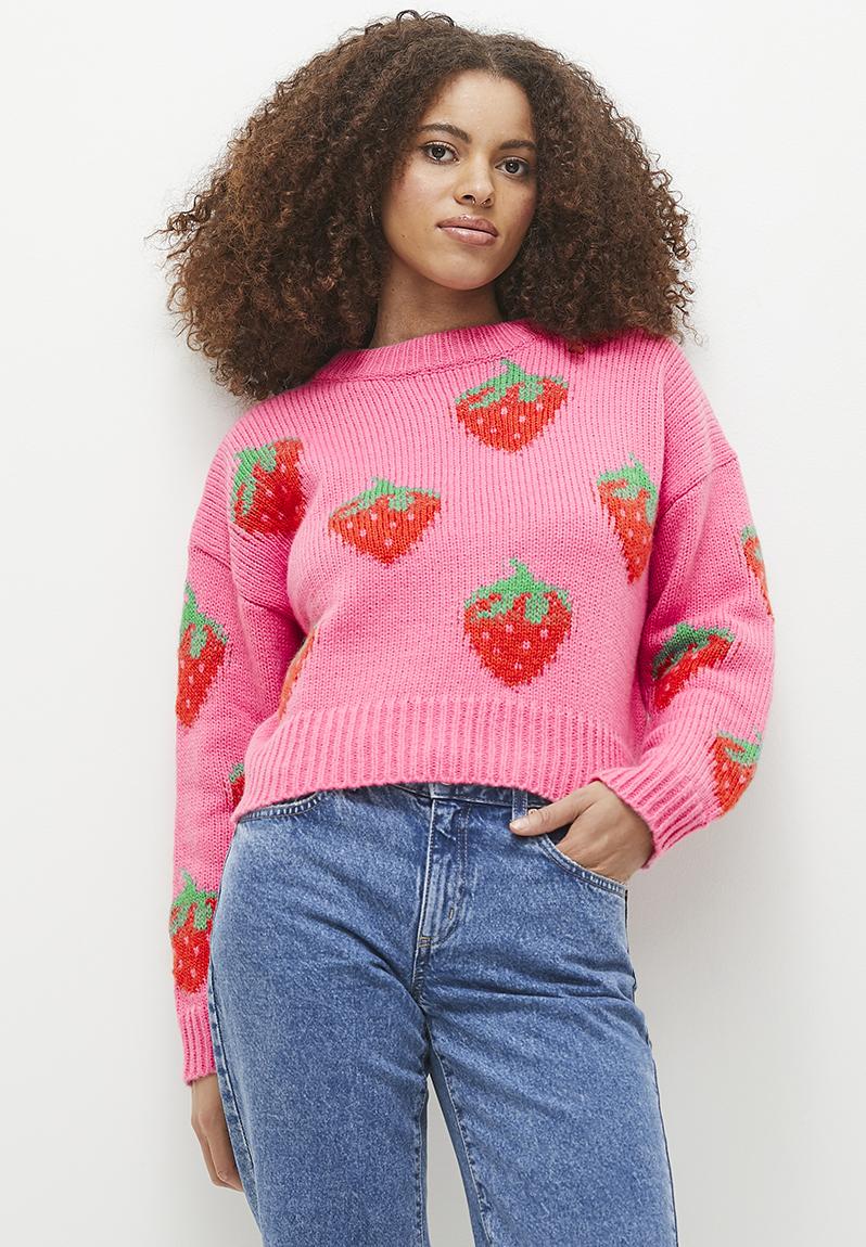 knitted strawberry jumper - pink strawberry