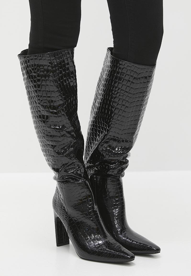 Undone Knee Length Boot - Black