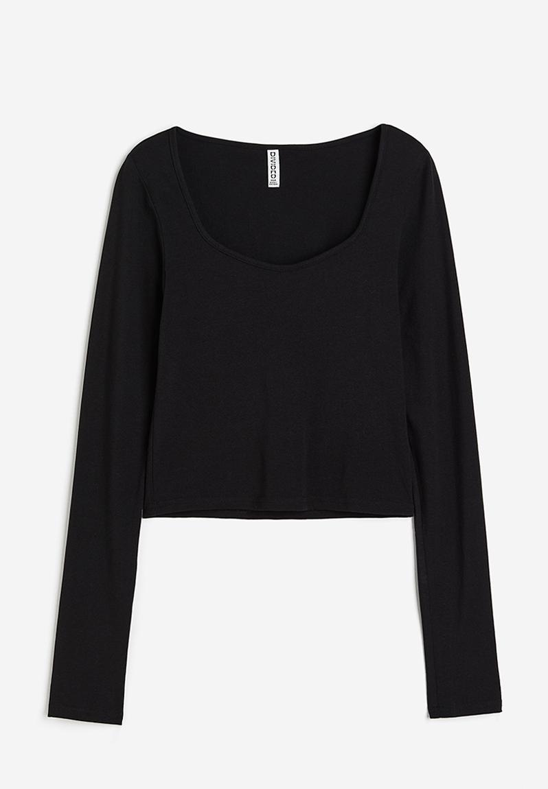 Long-sleeved jersey top - black - 1197817001