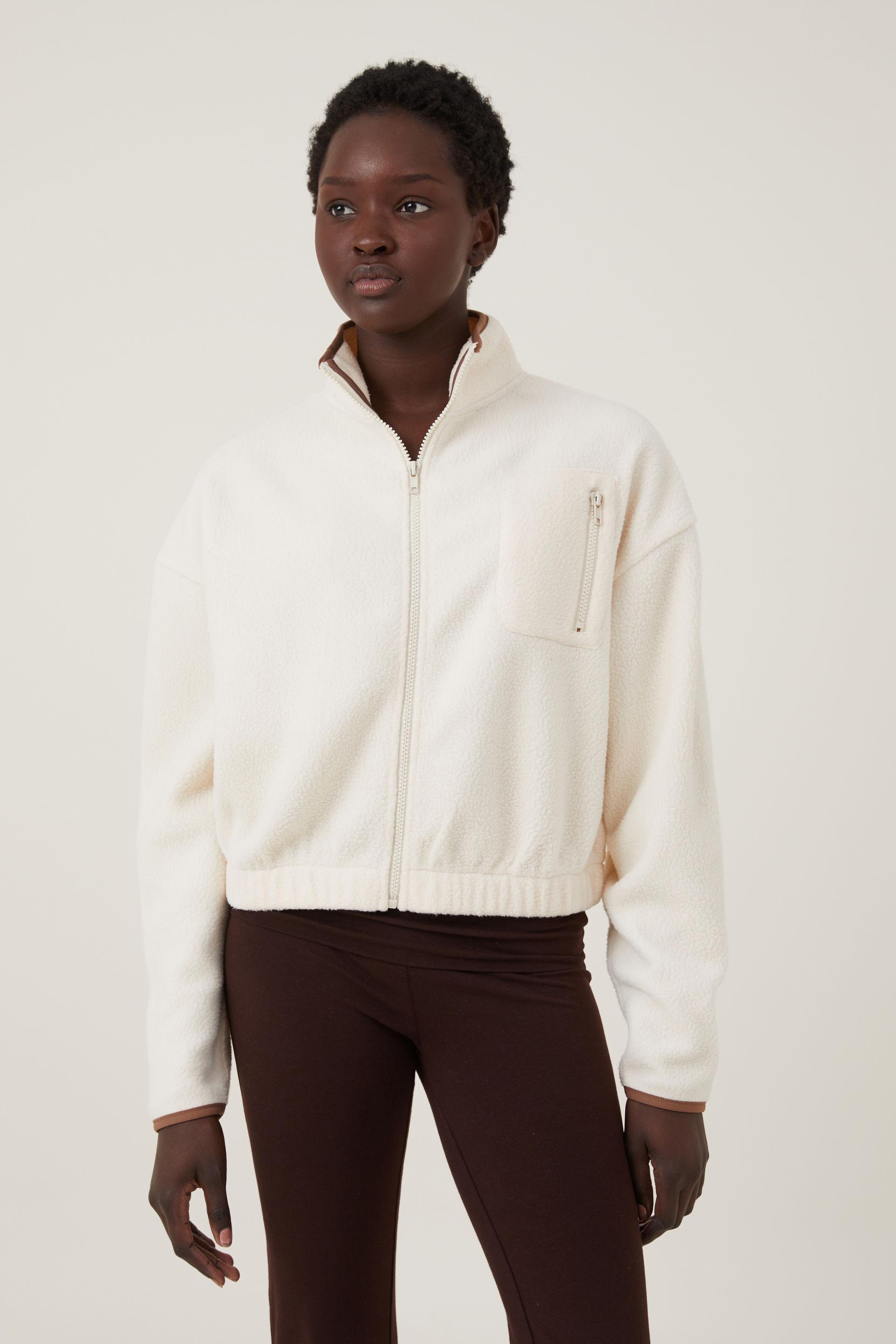 Teddy Fleece Cropped Zip Through - Natural