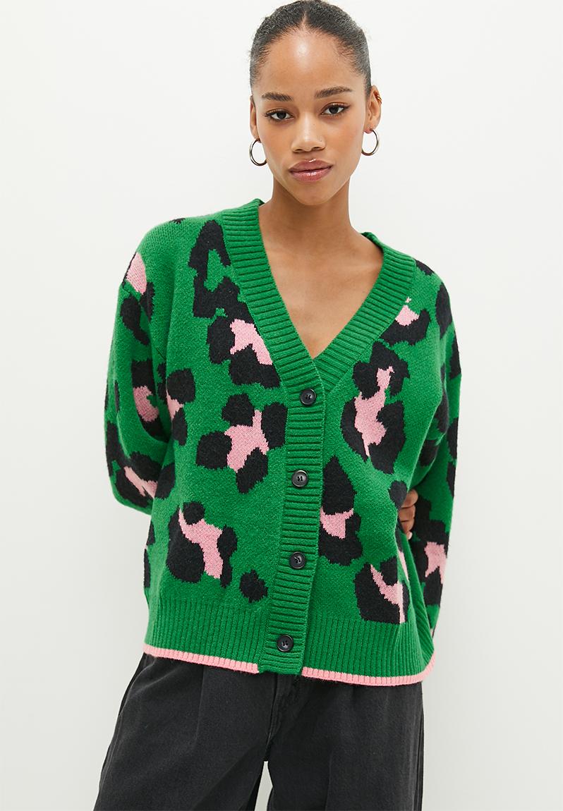Opulent Animal Cardigan - Green & Pink