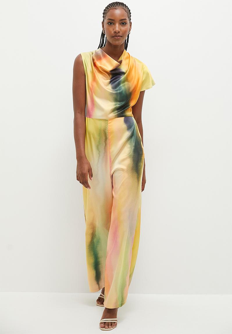 Asym draped wideleg jumpsuit - blurred multi color edit Jumpsuits ...