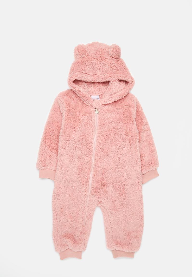 Hooded fleece romper - pink POP CANDY Babygrows & Sleepsuits ...
