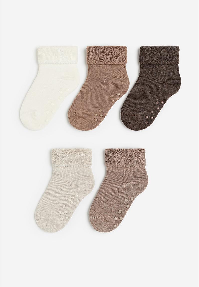 5-Pack anti-slip terry socks - brown & beige - 1167722003