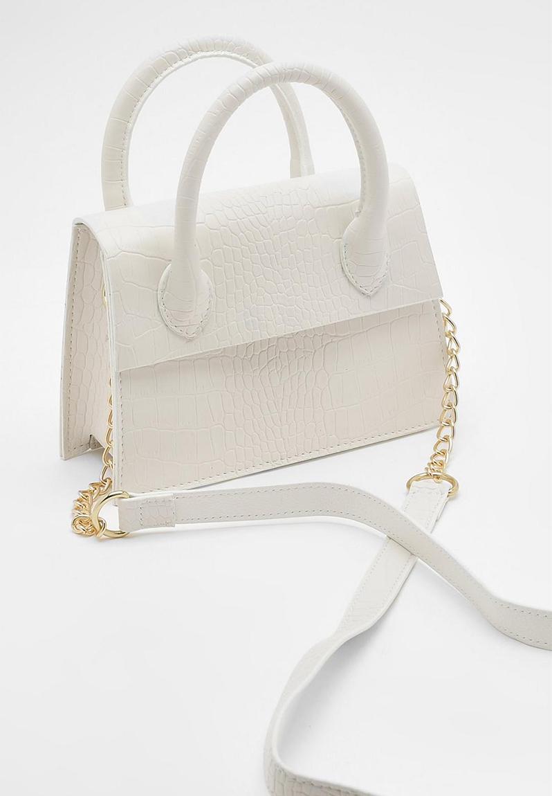Mini croc structured crossbody bag - white