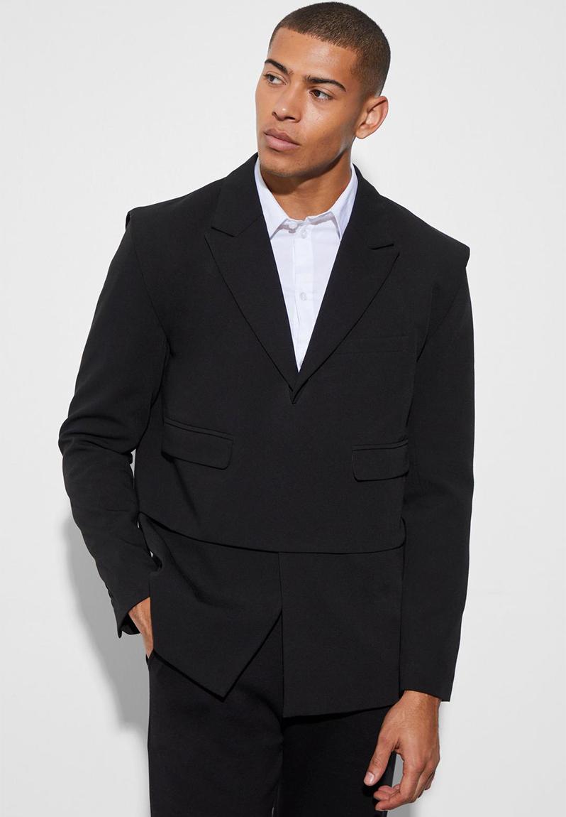 Oversized Boxy Layered Blazer Black Boohooman Jackets And Blazers