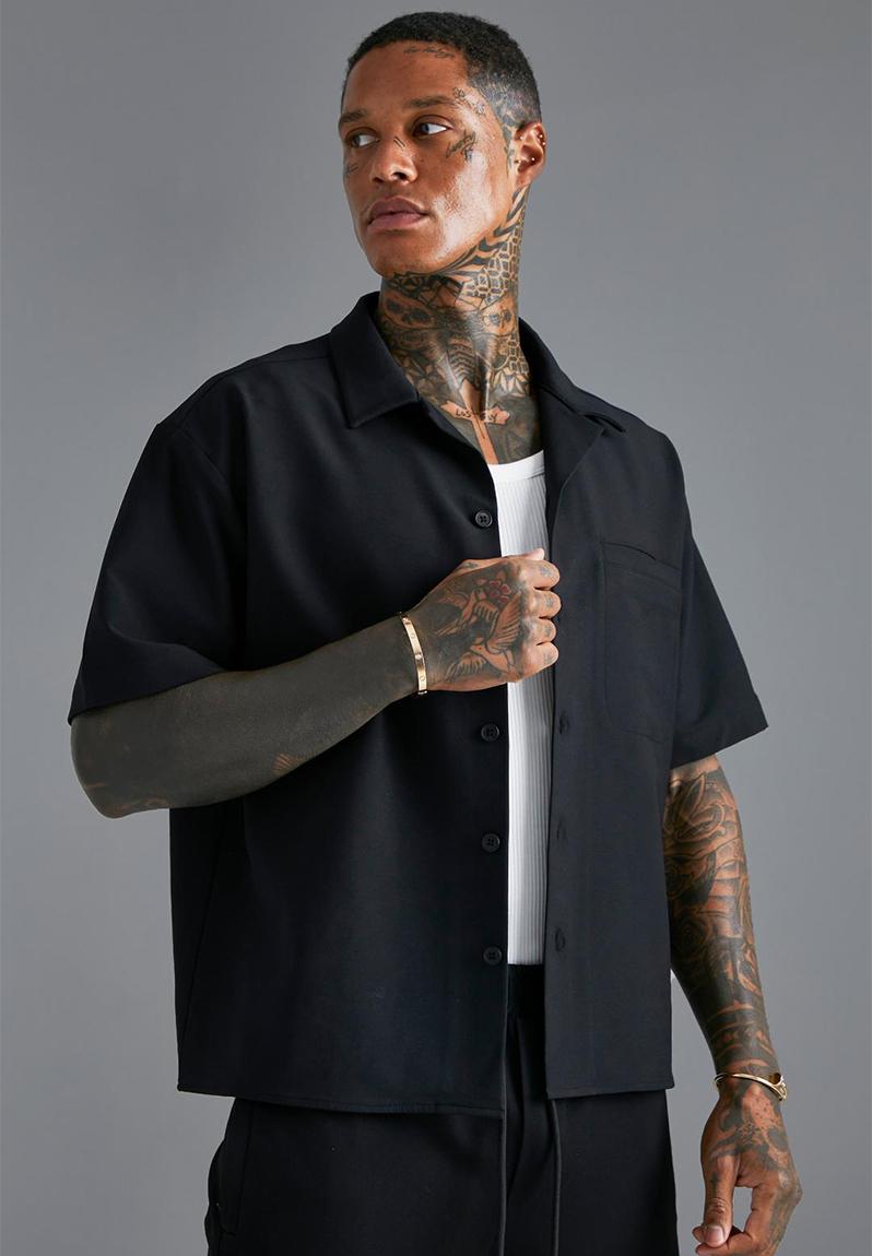 Technical stretch boxy shirt - black