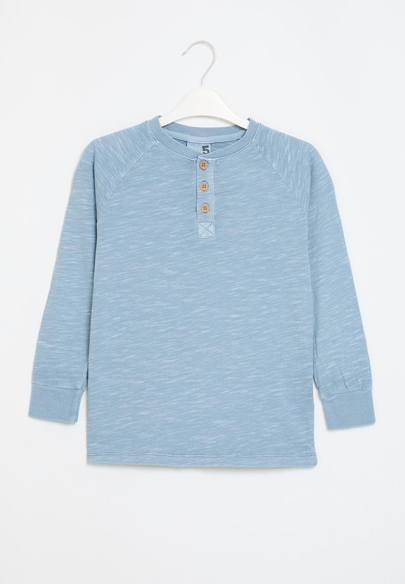 Hayden long sleeve henley tee - dusty blue slub