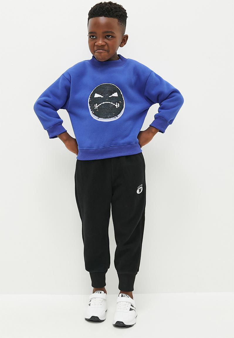 Printed sequins face sweat top - blue