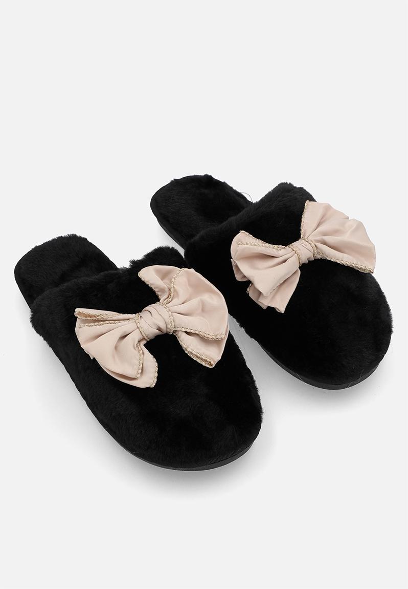Amahle bow slipper - black/pink bow