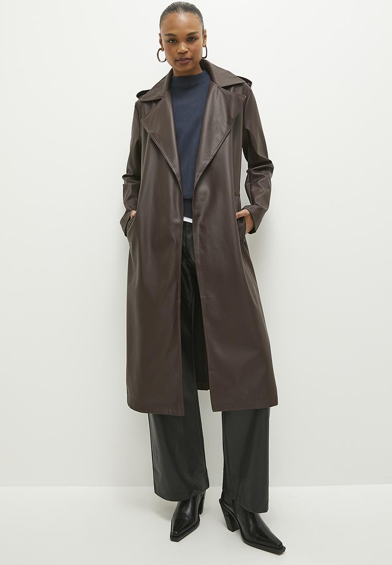 Pu trench coat - choc