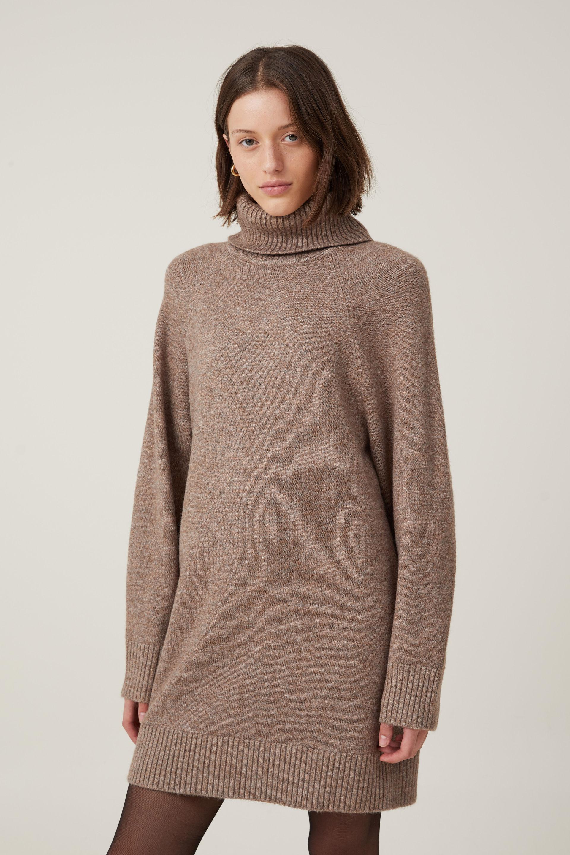 Ultra Luxe Roll Neck Knit Mini Dress - Acorn Marle Cotton On Casual ...