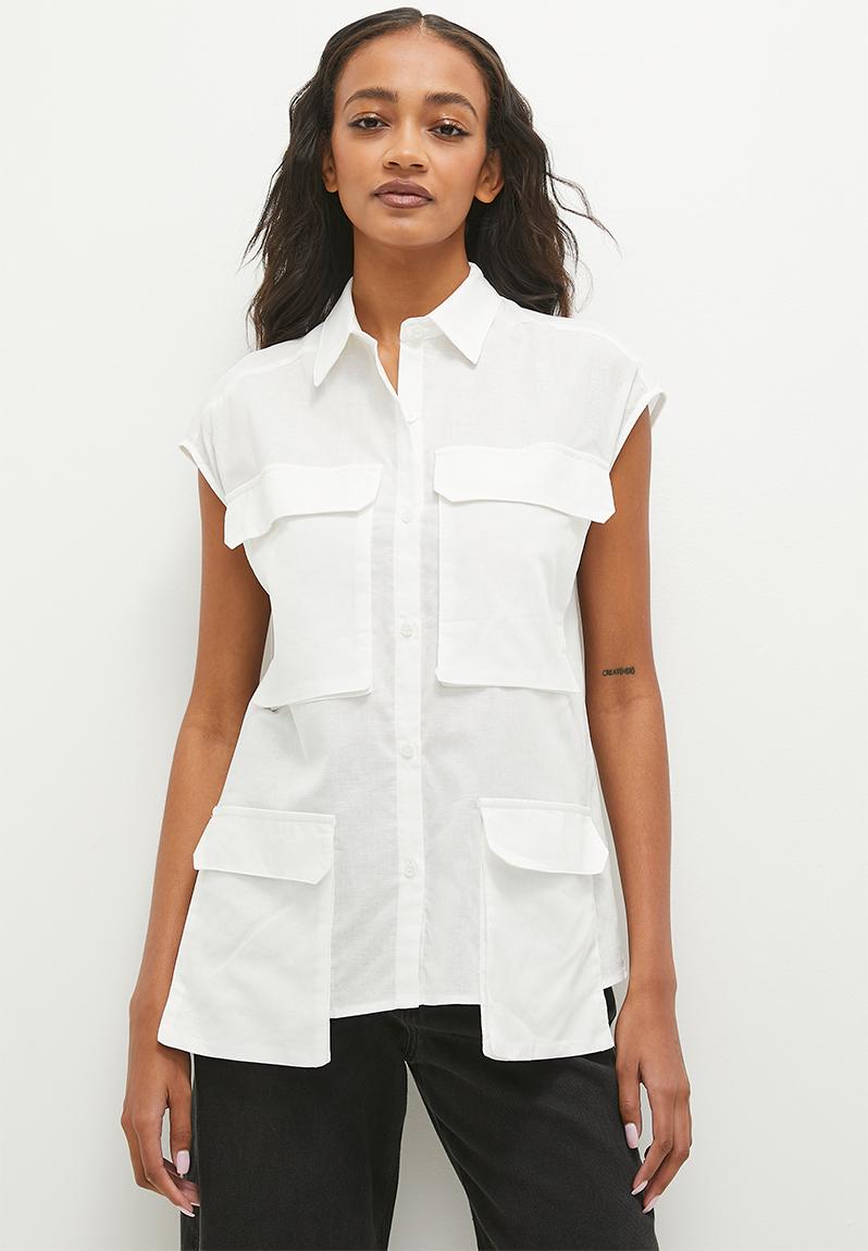 Sleeveless utility pocket shirt - ivory Superbalist Shirts ...