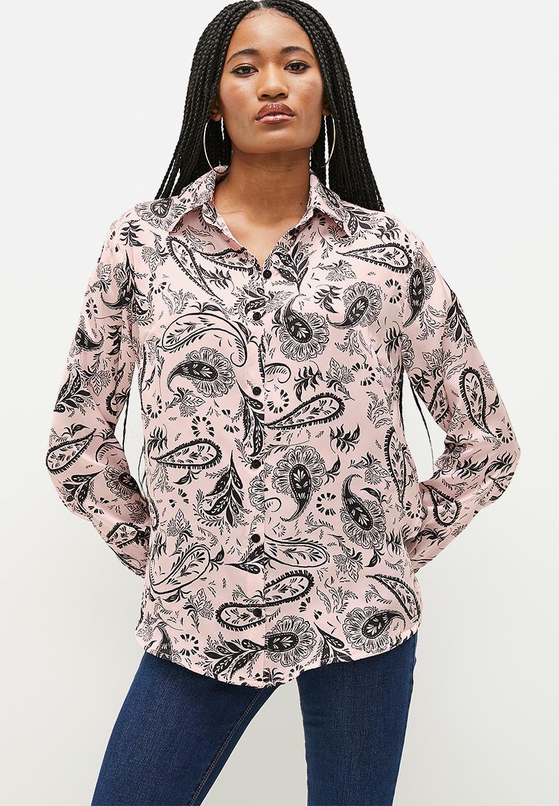 Talk Business: Simple Button Up Blouse - Pink/Black