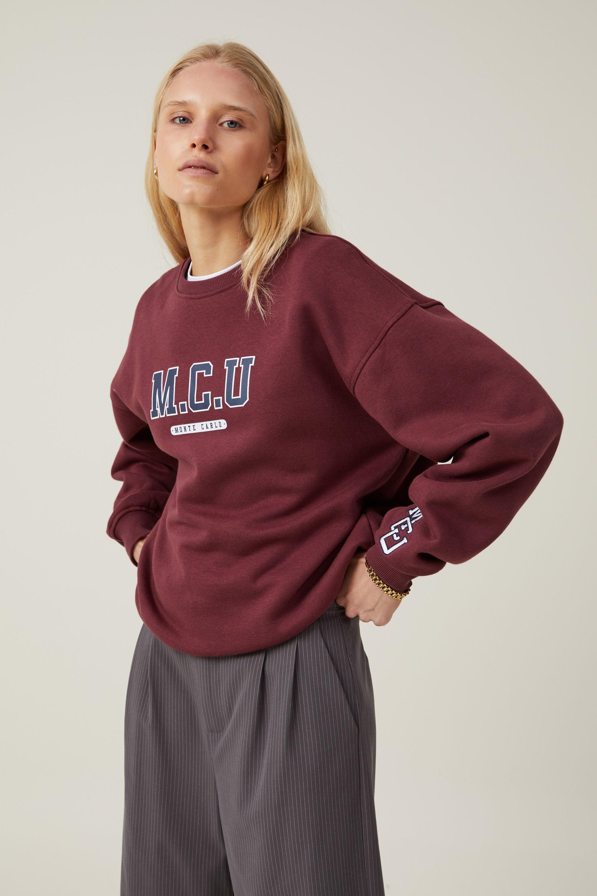 Classic Fleece Graphic Crew Sweatshirt - Mcu / Deep Garnet Cotton On ...