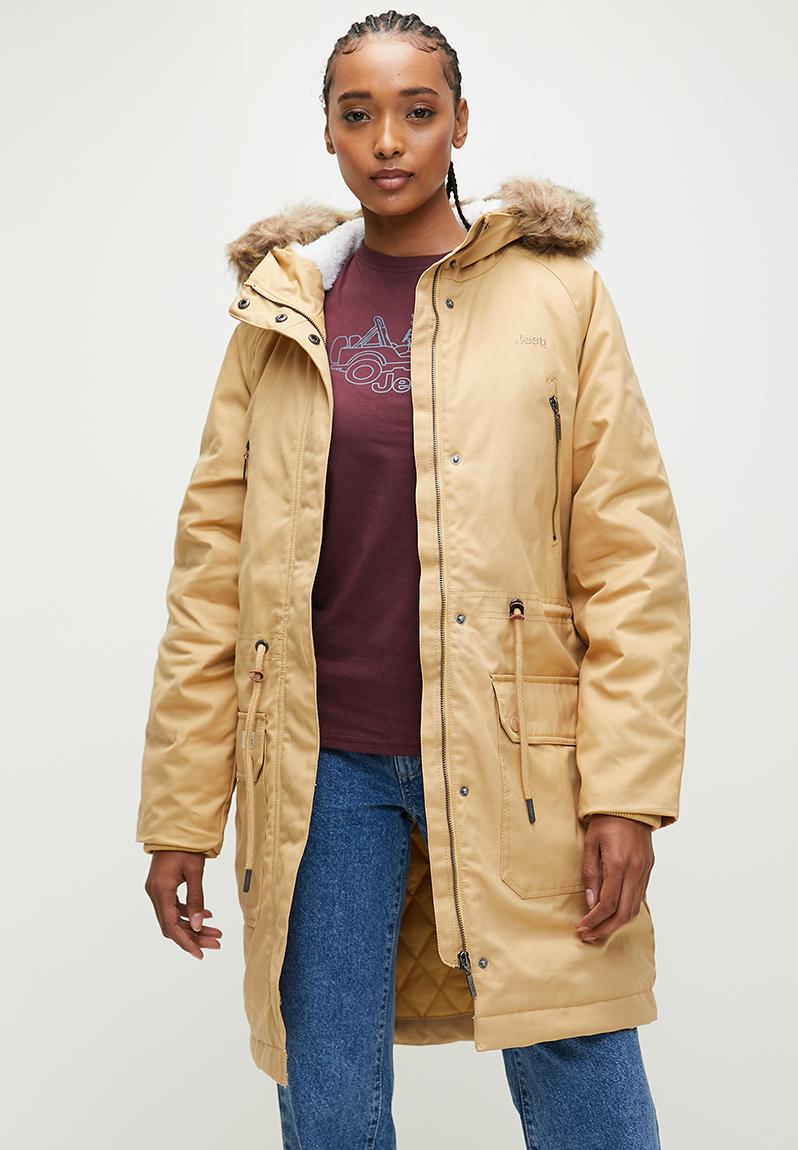 Drawcord parka with hood jacket - camel