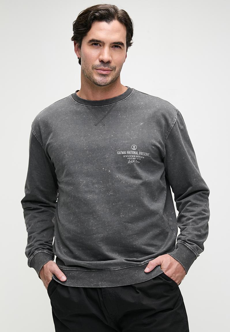 Enzyme Wash Crew Sweat Top - Grey