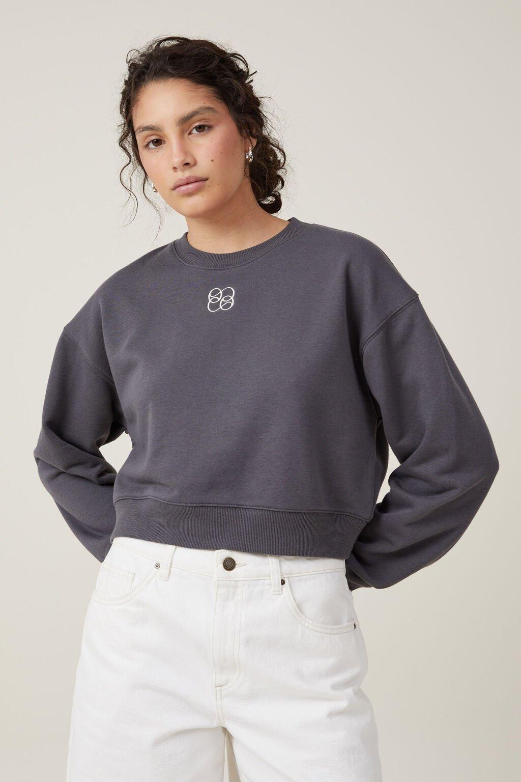 Plus Classic Fleece Boxy Crew Sweatshirt - Signet / Faded Slate Cotton ...