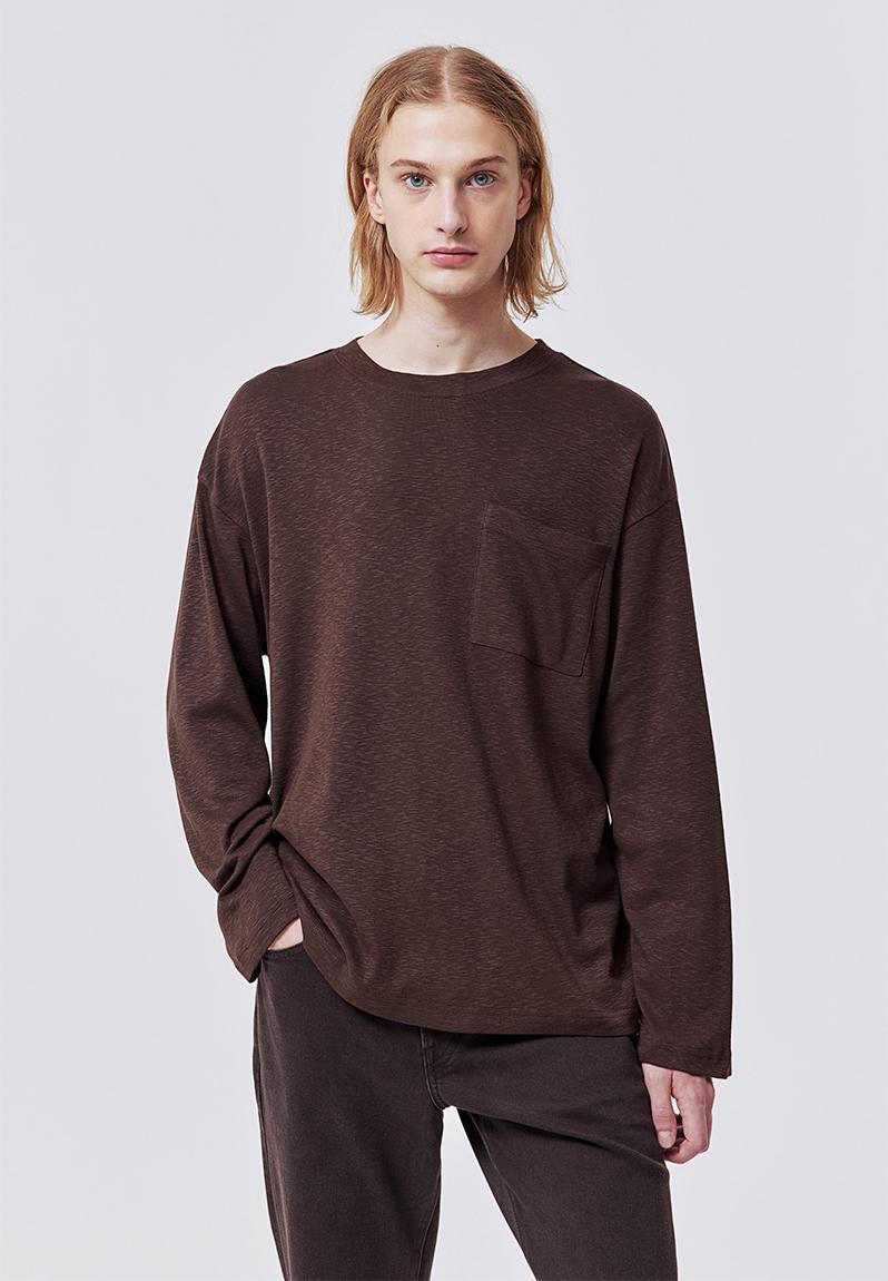Loose fit jersey top - dark brown marl - 1190790002