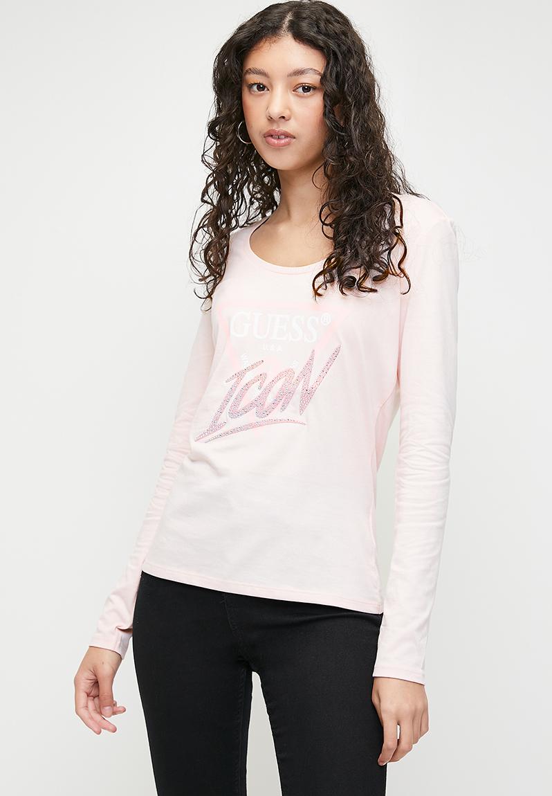 Long sleeve vn icon tee - low key pink GUESS T-Shirts, Vests & Camis ...