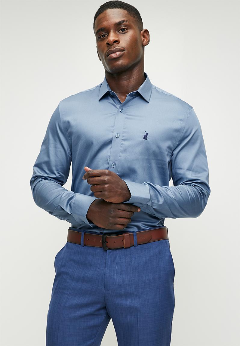 Greig long sleeve sateen shirt - dark blue