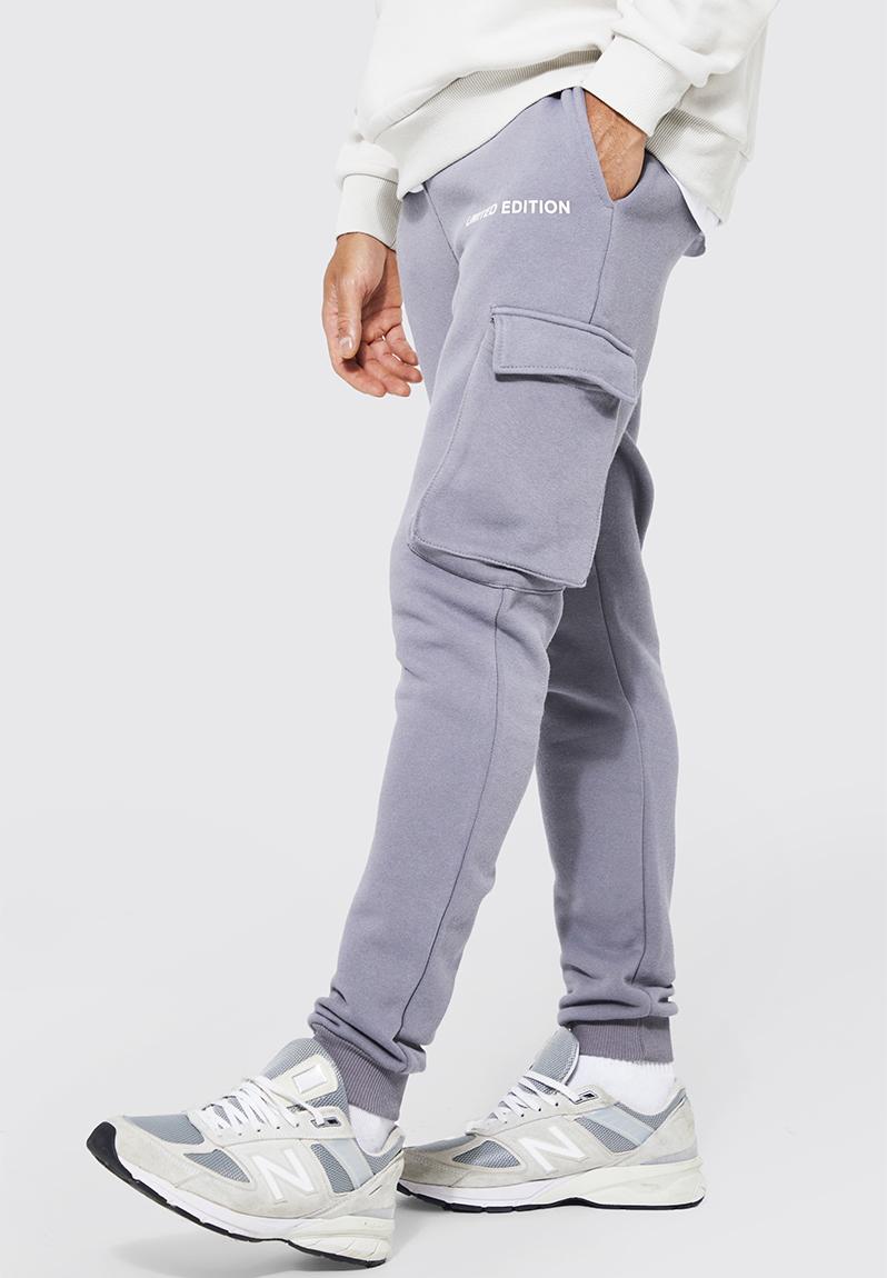 Limited edition skinny fit cargo jogger - charcoal boohooMAN Pants ...
