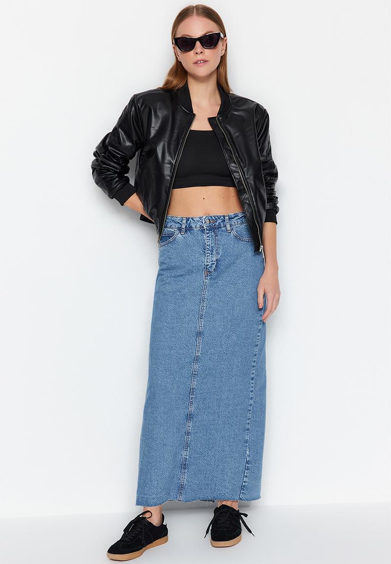 High Waist Denim Skirt Blue 5470