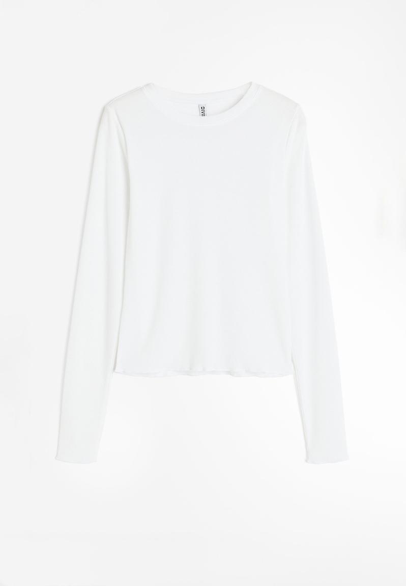 Sheer ribbed top - white - 1181325002