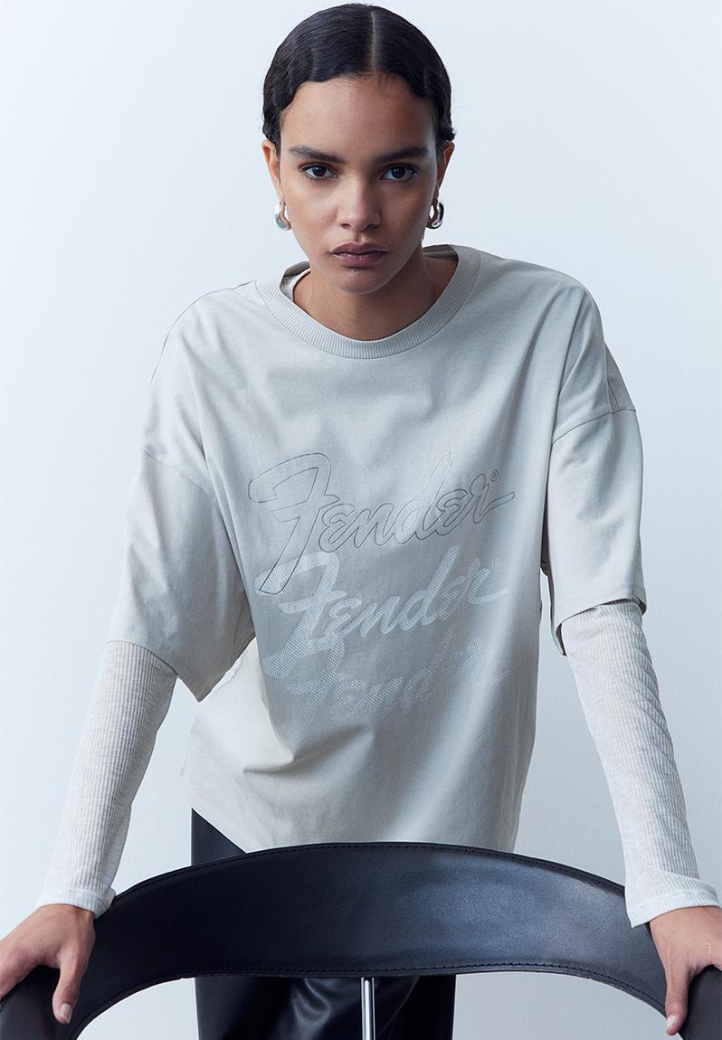 Oversized printed t-shirt - Light grey/Fender- 1198284005 H&M T-Shirts ...