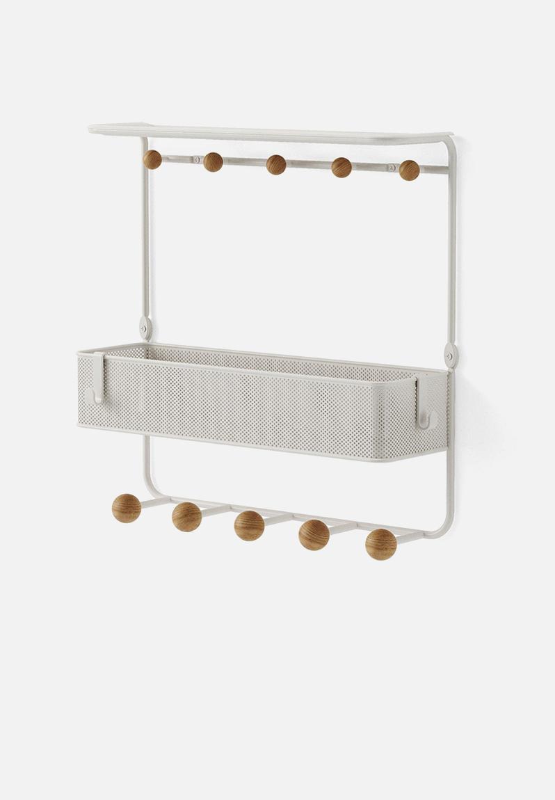 Estique shelf with hooks - white