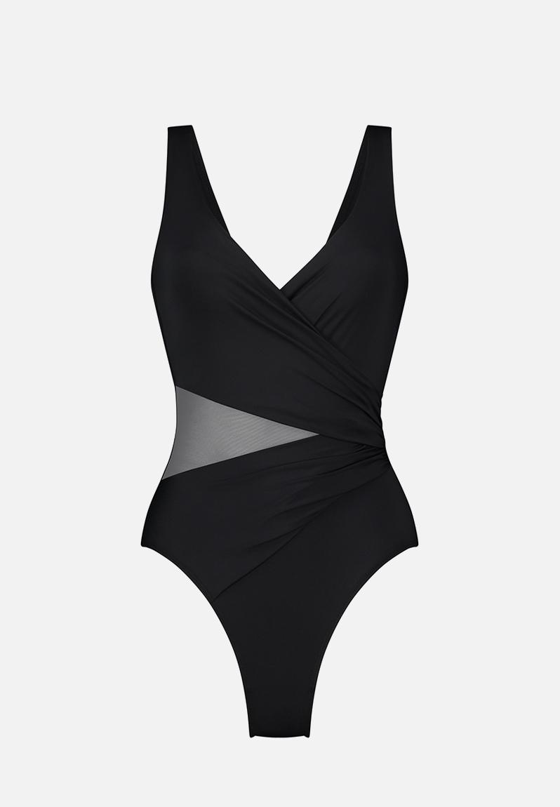 Shell mesh shaping swimsuit - nero